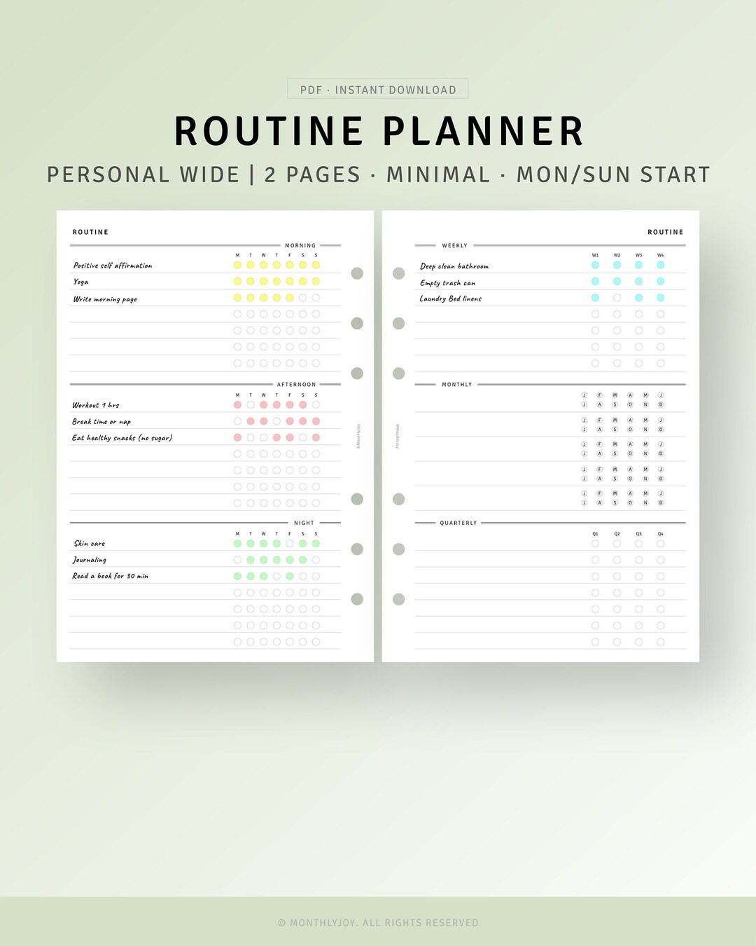 Routine Tracker Printable Personal Wide Inserts, Daily To-do List ...