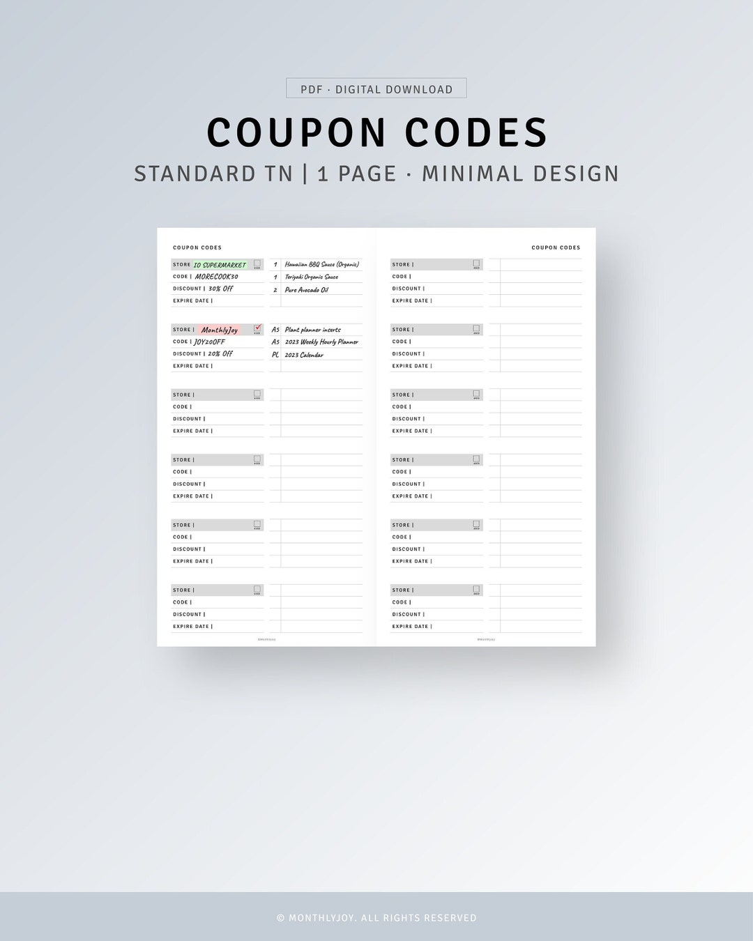 TN STANDARD | Coupon Codes Tracker, Shopping Discount Code Log Template ...