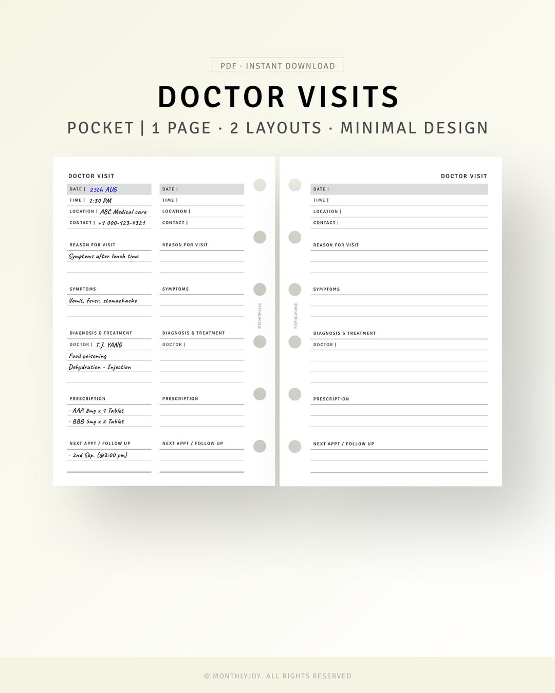 Medical Tracker Pocket Size Inserts, Doctor Visits Tracker Printable ...