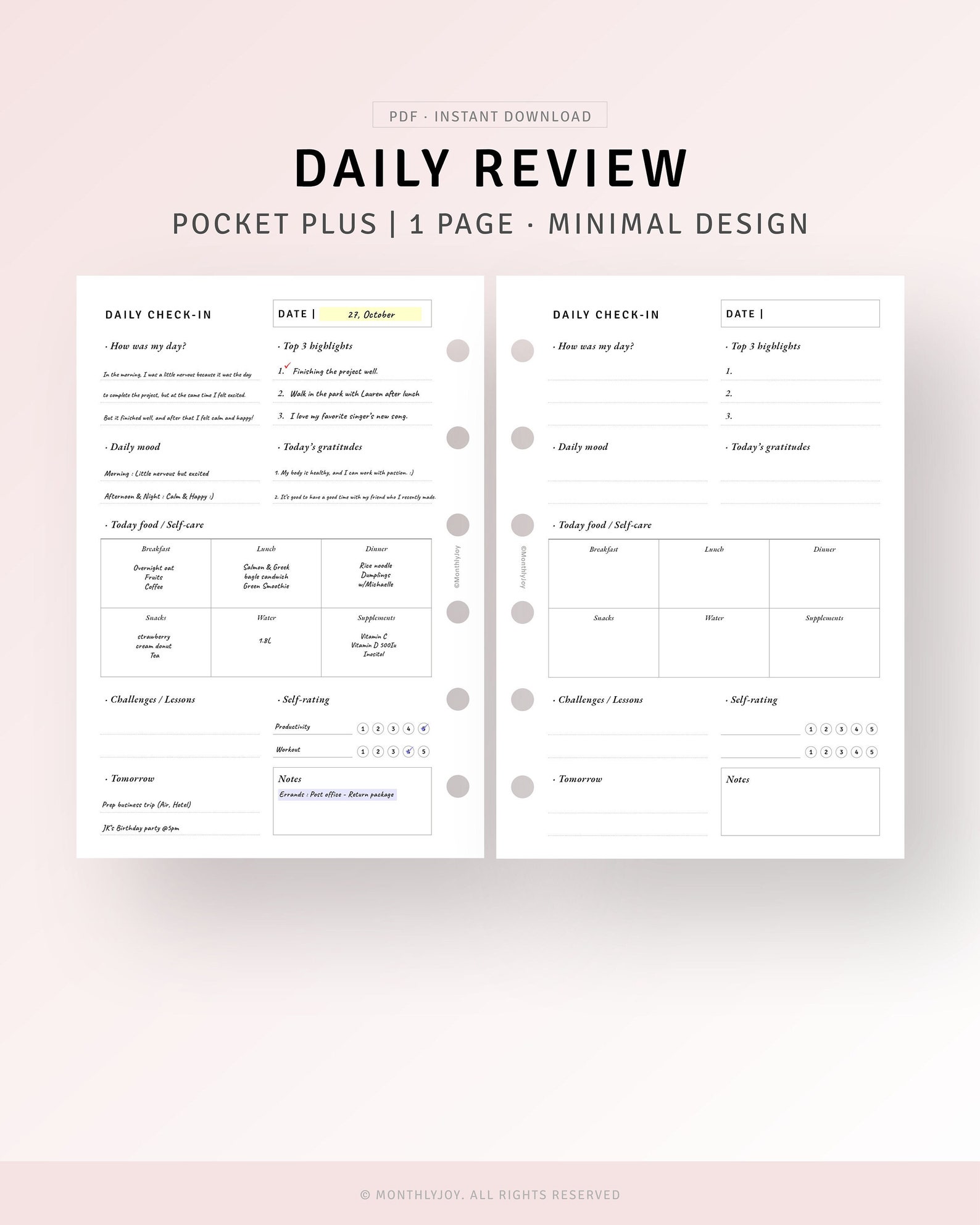 Daily Review Reflection Journal Pocket Plus Planner Inserts Printable ...