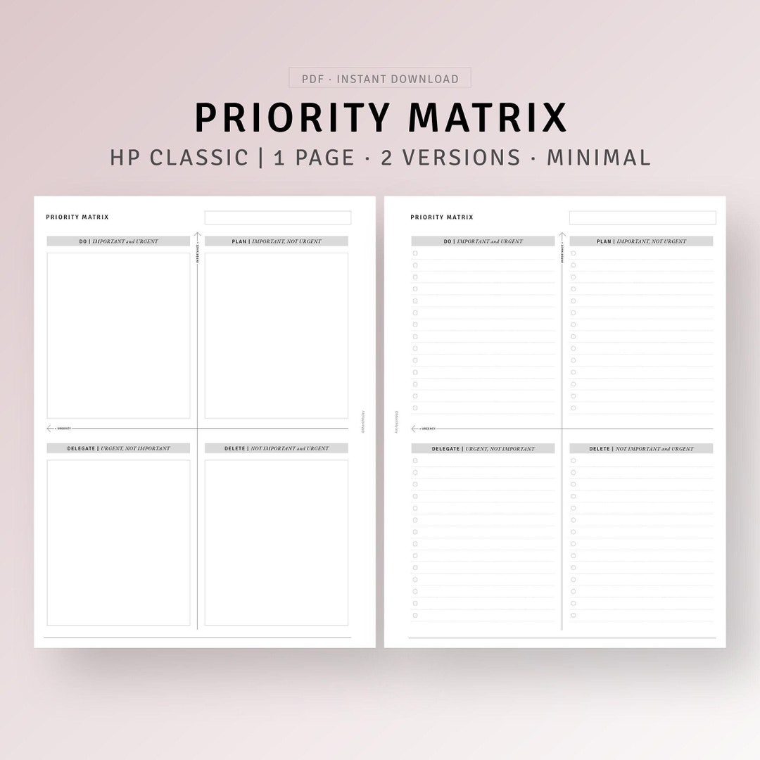 Priority Matrix Printable Template HP Classic Inserts, Decision Matrix ...