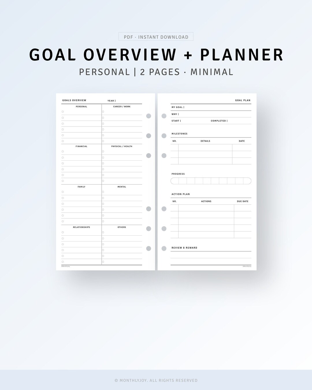 Personal, Goal Overview Planner Printable Life Goal Setting Template ...