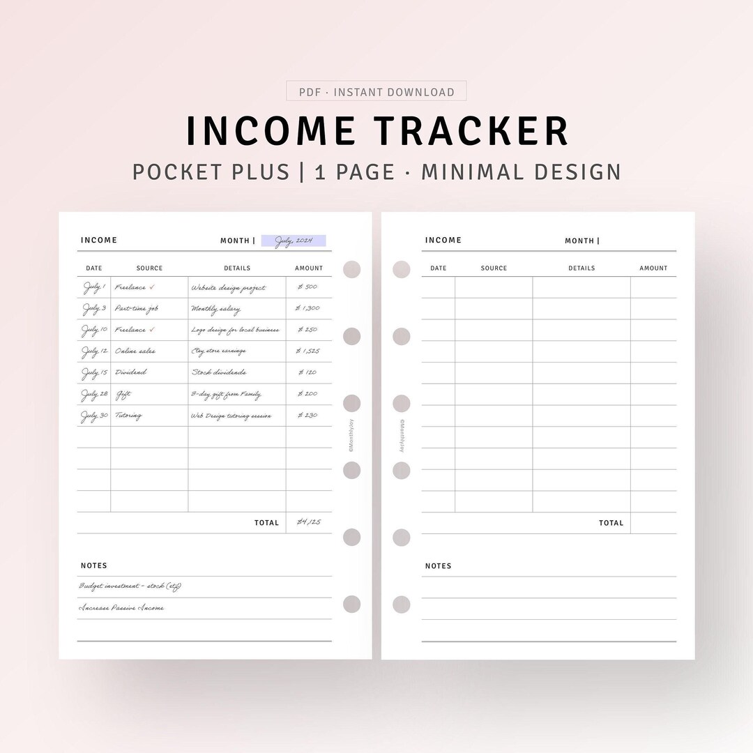 Income Tracker Printable Finance Planning Template, Monthly Income ...