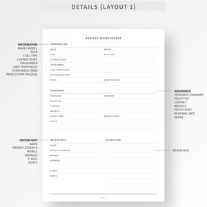 Car Maintenance Sheet A4/letter Size Printable Auto Mileage Log Journal ...