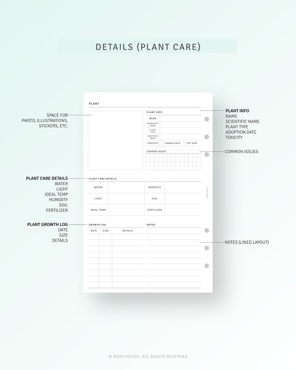 Plant Planner Printable Half Letter Inserts Houseplant - Etsy