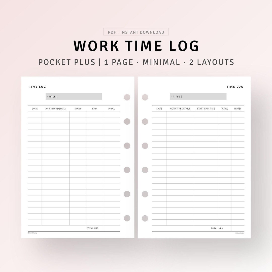 Work Time Log Pocket Plus Inserts Printable Employee Time Card ...
