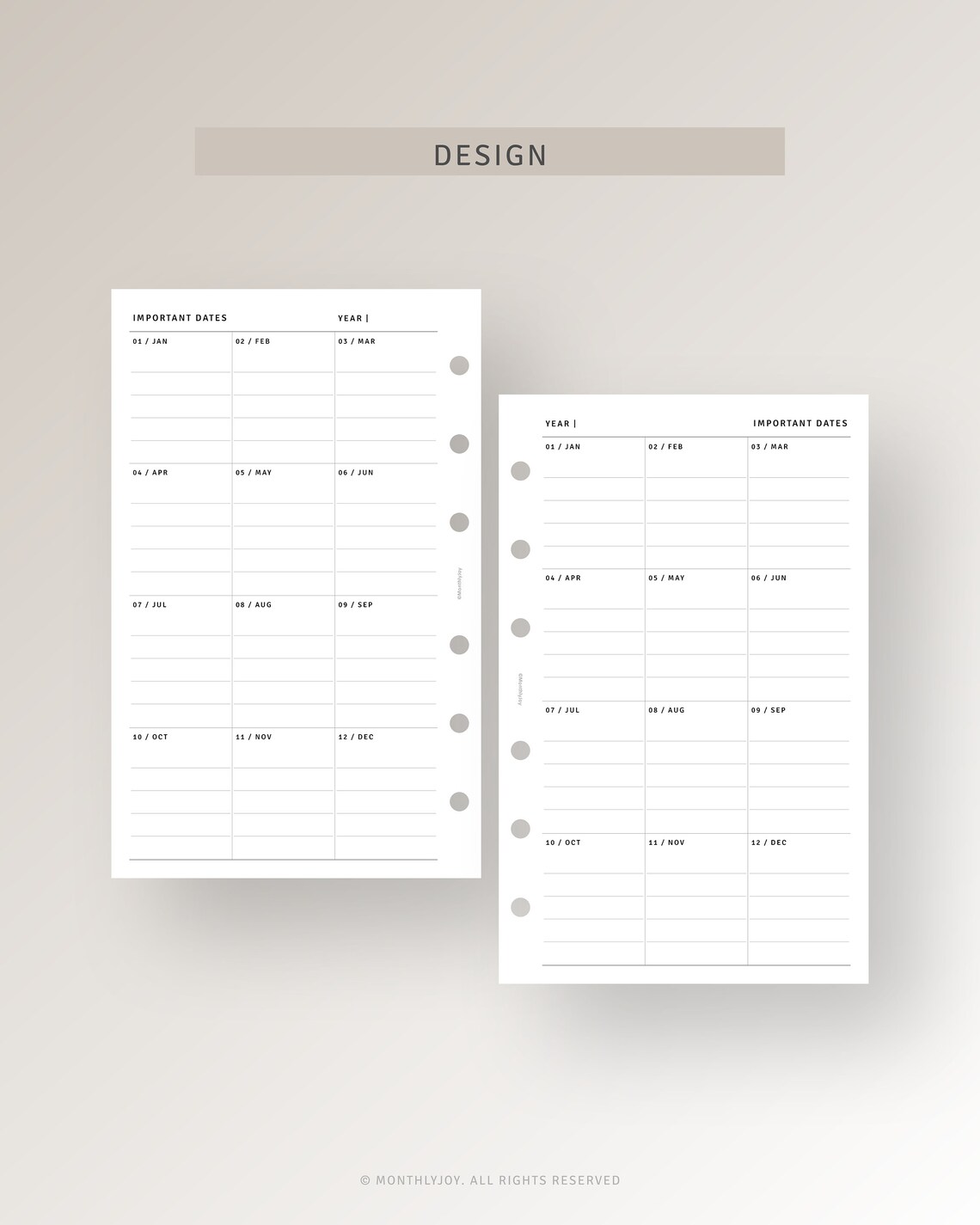 Important Dates Printable FC Compact Inserts Birthday Event - Etsy