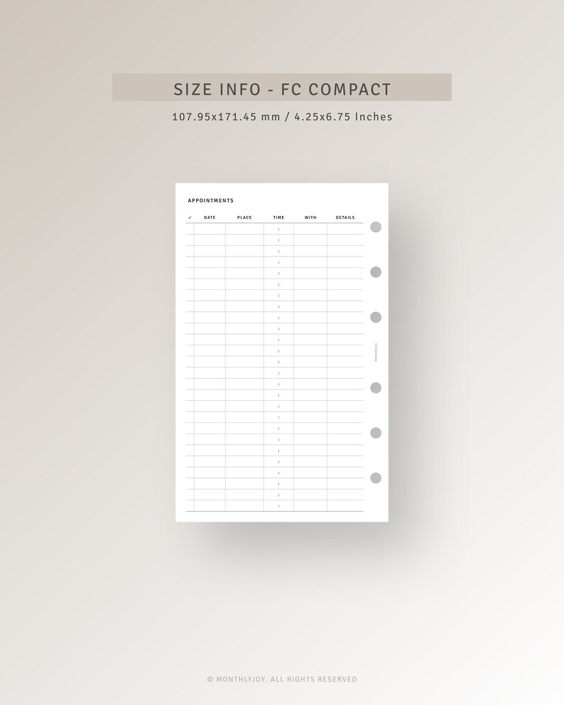 Appointments Tracker FC Compact Inserts Appointment Planner - Etsy