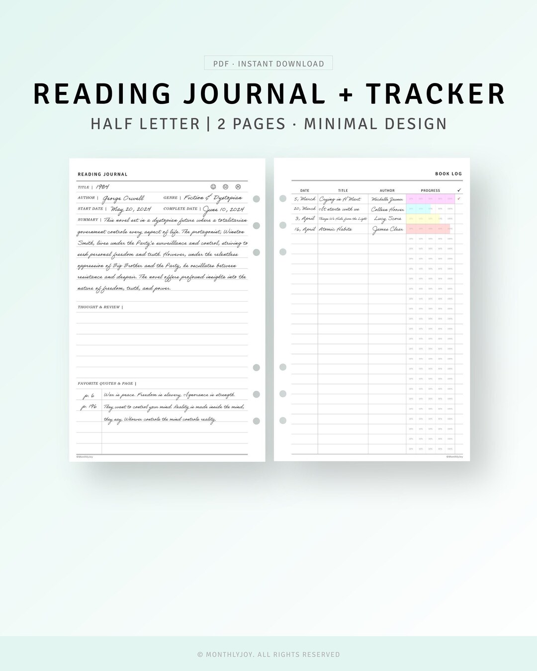 Book Tracker Printable Reading Log, Book Review Planner Reading ...