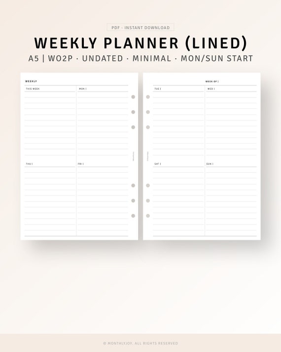 Week on Two Pages A5 Inserts Printable Weekly Planner Sheet | Etsy