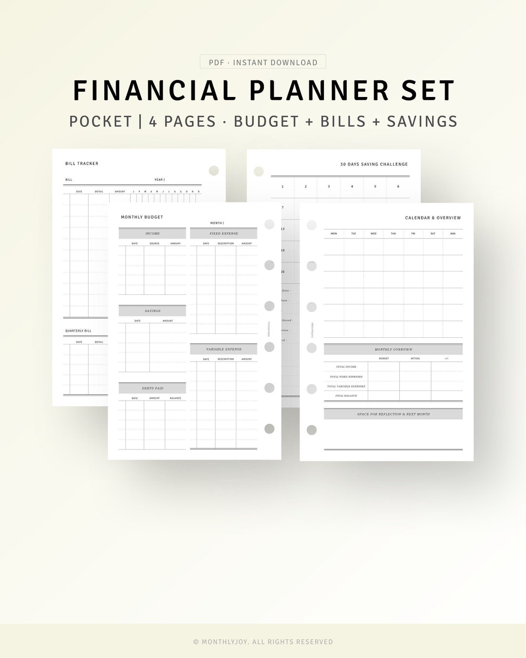 Printable Budget Planner Pocket Size Inserts, Bill Organizer Template ...