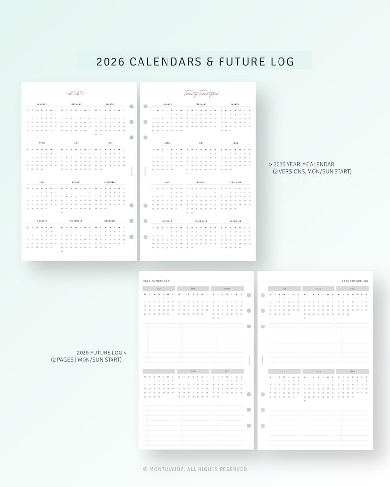 2026 Half Size Dated Planner Bundle, Complete Printable Inserts ...
