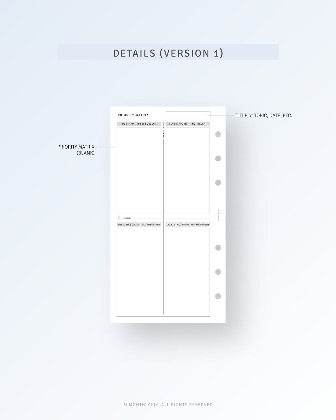 Personal Priority Matrix Printable Template Decision Matrix - Etsy