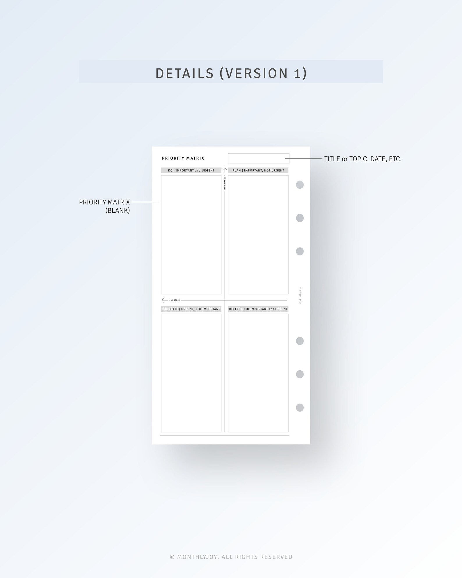 Personal Priority Matrix Printable Template Decision Matrix - Etsy