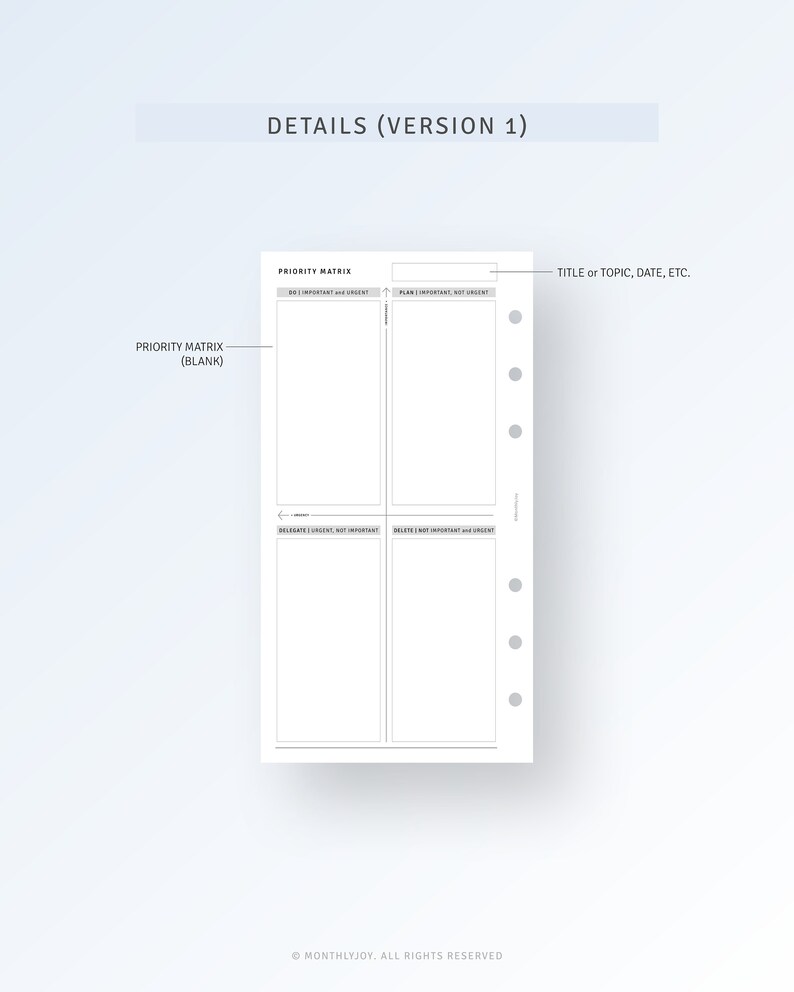 Personal Priority Matrix Printable Template Decision Matrix - Etsy