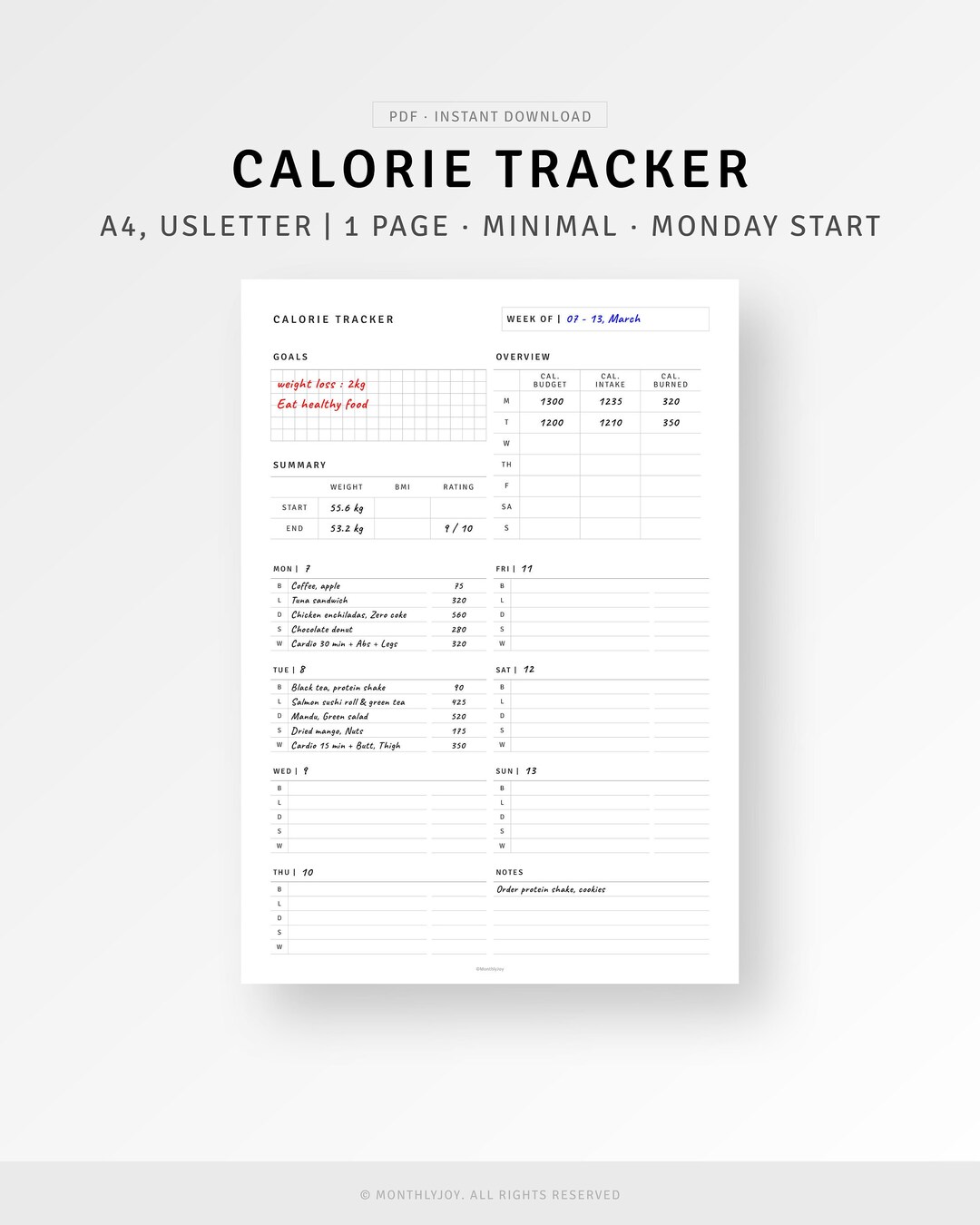 Calorie Tracker A4 letter Planner Printable Weight Loss Tracker calorie-tracker-a4-letter-planner-printable-weight-loss-tracker