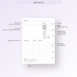 Recipe Journal A6 Ring Printable Inserts Food Recipe - Etsy