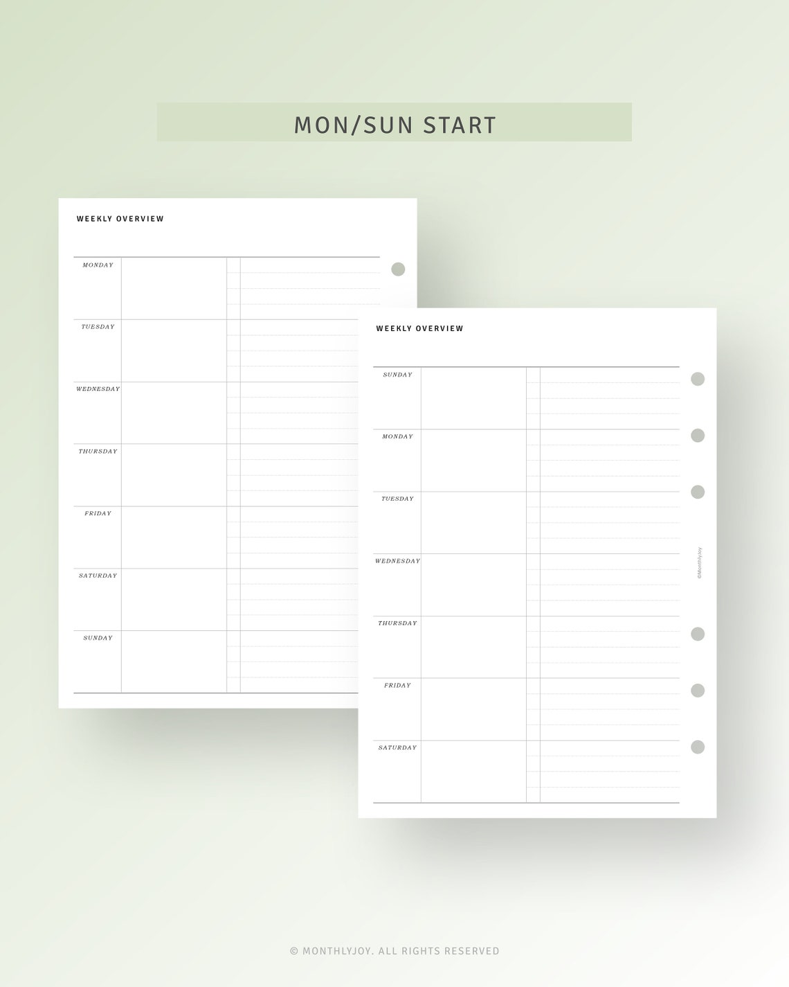 Weekly Overview Template Printable Personal Wide Inserts, Undated ...
