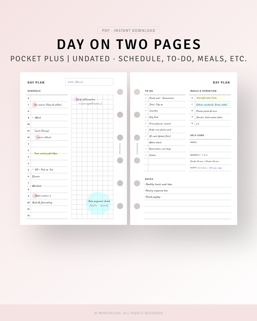 Day on Two Pages Printable Daily Agenda Organizer, to Do List ...