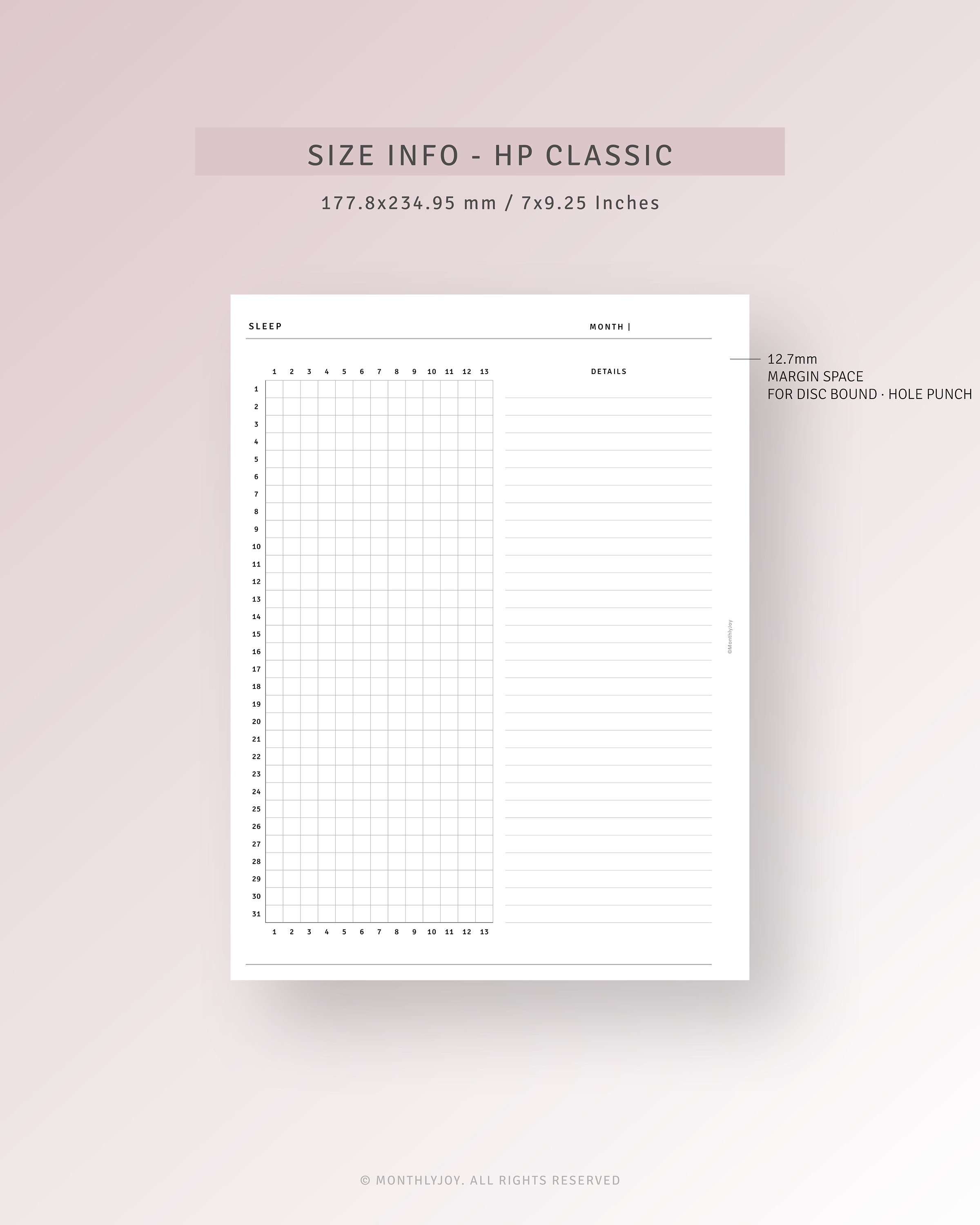 Sleep Tracker HP Classic Inserts Printable, Monthly Sleep Log, Sleeping ...