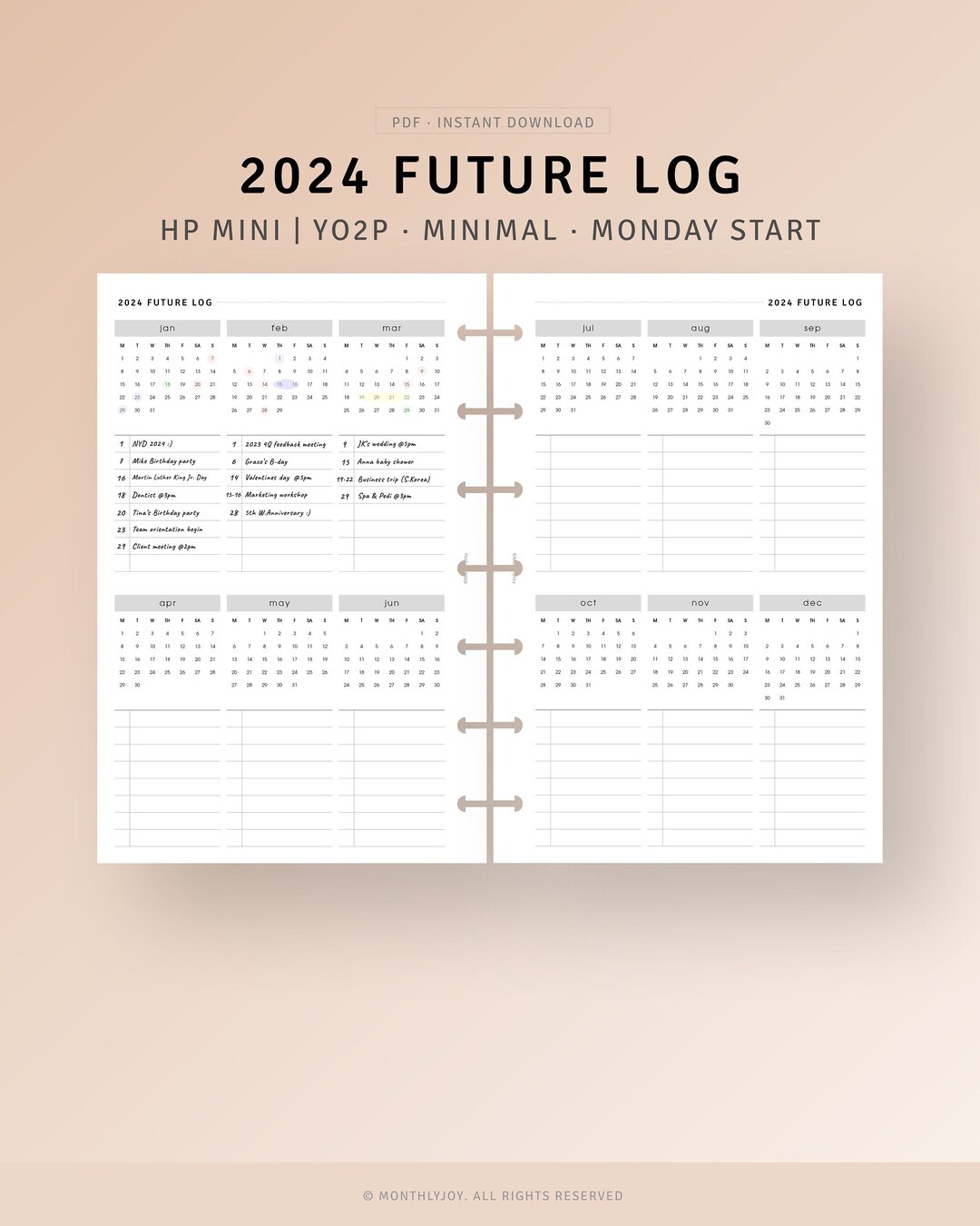 2024 Future Log HP Mini Inserts Printable Birthday Event Anniversary ...
