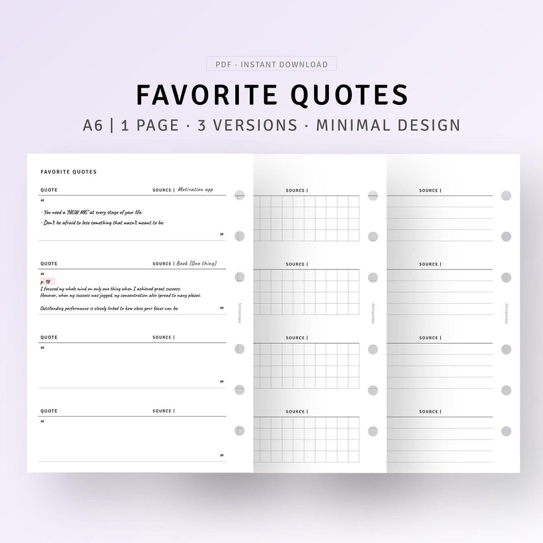 Favorite Quotes Journal A6 Inserts Printable Best Inspirational ...