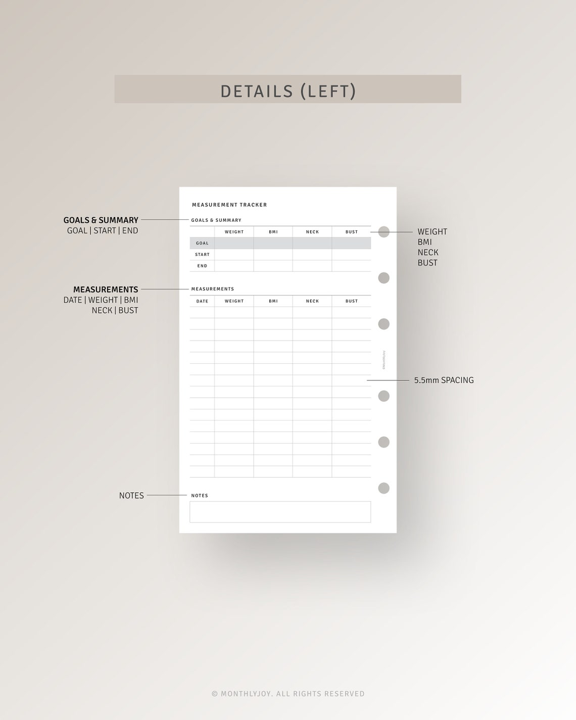 Body Measurement Tracker FC Compact Inserts Printable - Etsy