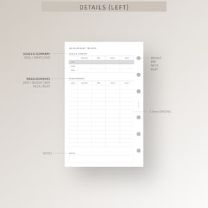 Body Measurement Tracker FC Compact Inserts Printable Weight Loss Template, Health Journal ...