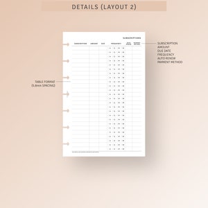 Subscription Tracker HP Mini Printable Inserts, Membership Payment Bill ...