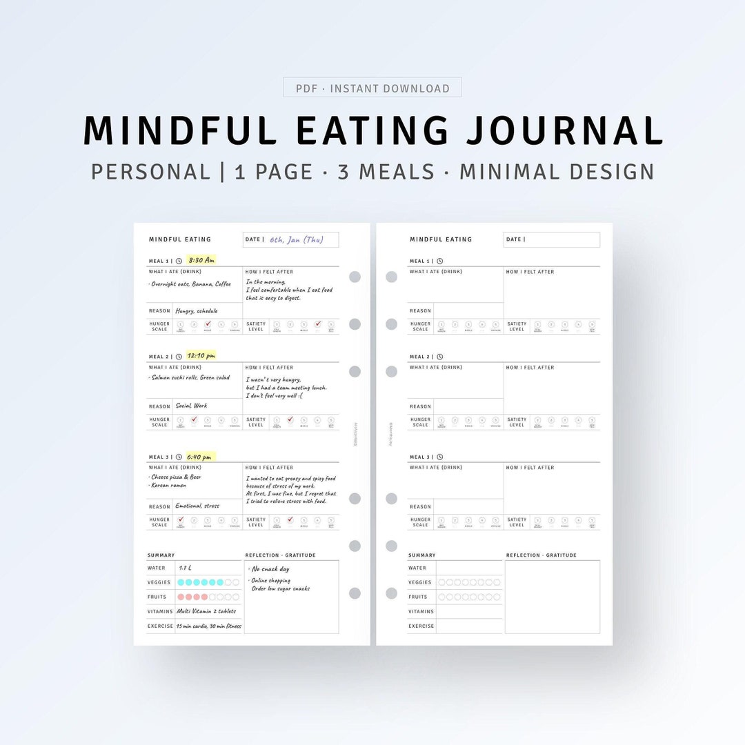 Personal, Mindfulness Eating Food Log Tracker, Intuitive Eating Habit ...