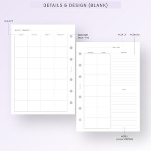 Weekly Lesson Planner A6 Inserts Printable Homeschool Subject Calendar ...