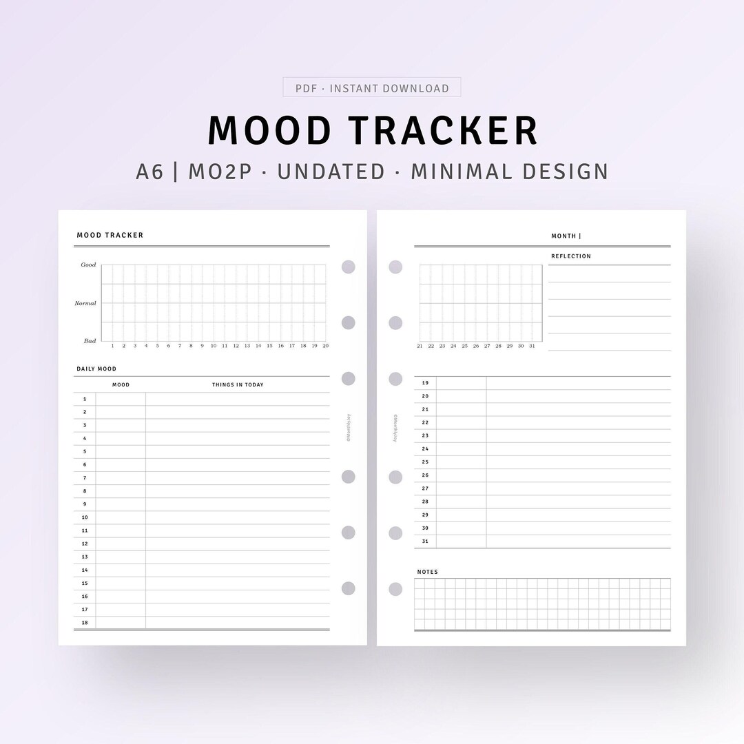 Monthly Mood Tracker Printable A6 Inserts, Daily Mood Journal Emotion ...