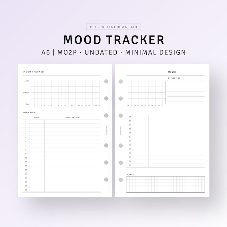 A6, Monthly Mood Tracker Printable Daily Emotion Tracker Template ...