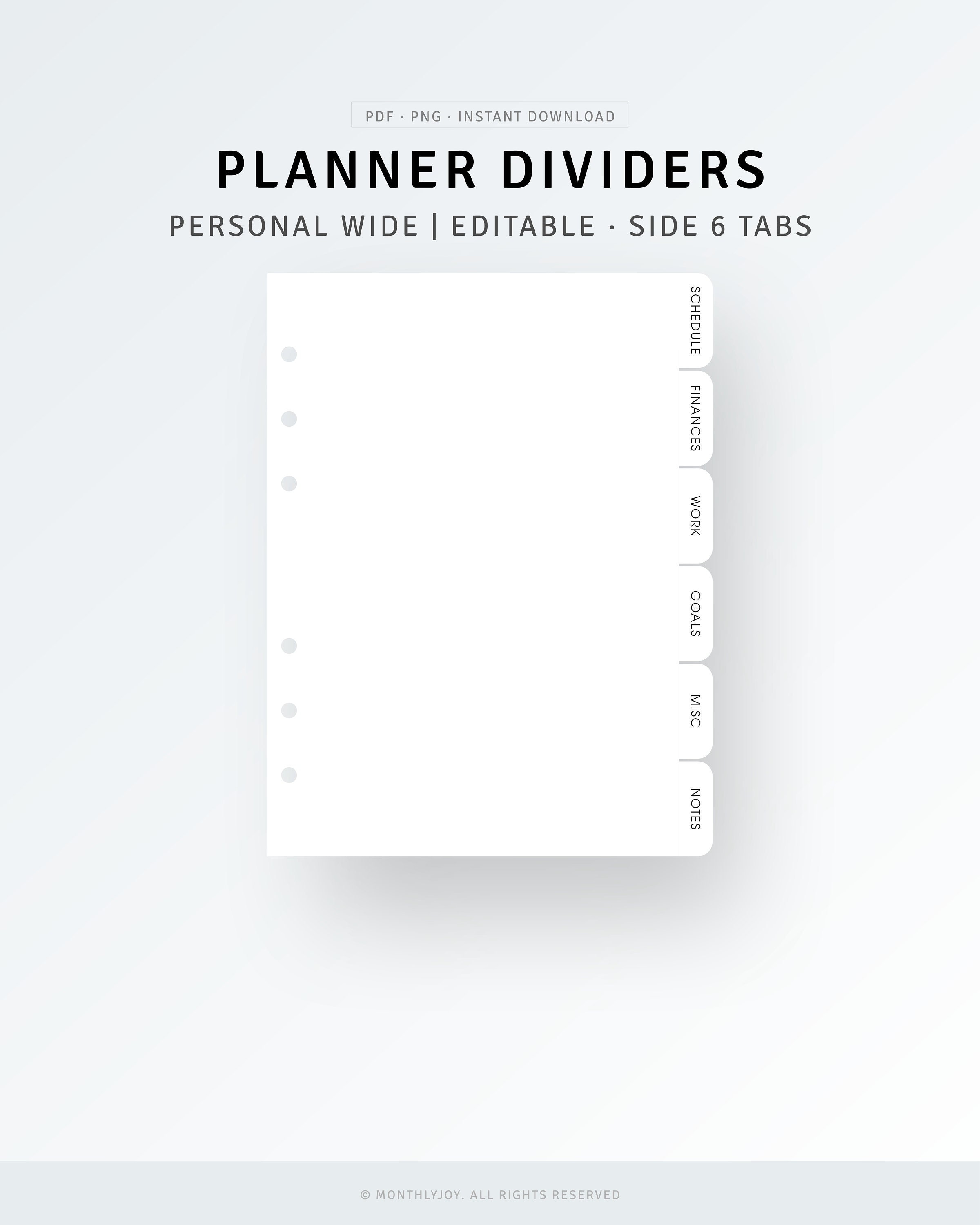 Planner Dividers Personal Wide Printable PDF PNG Editable - Etsy Australia