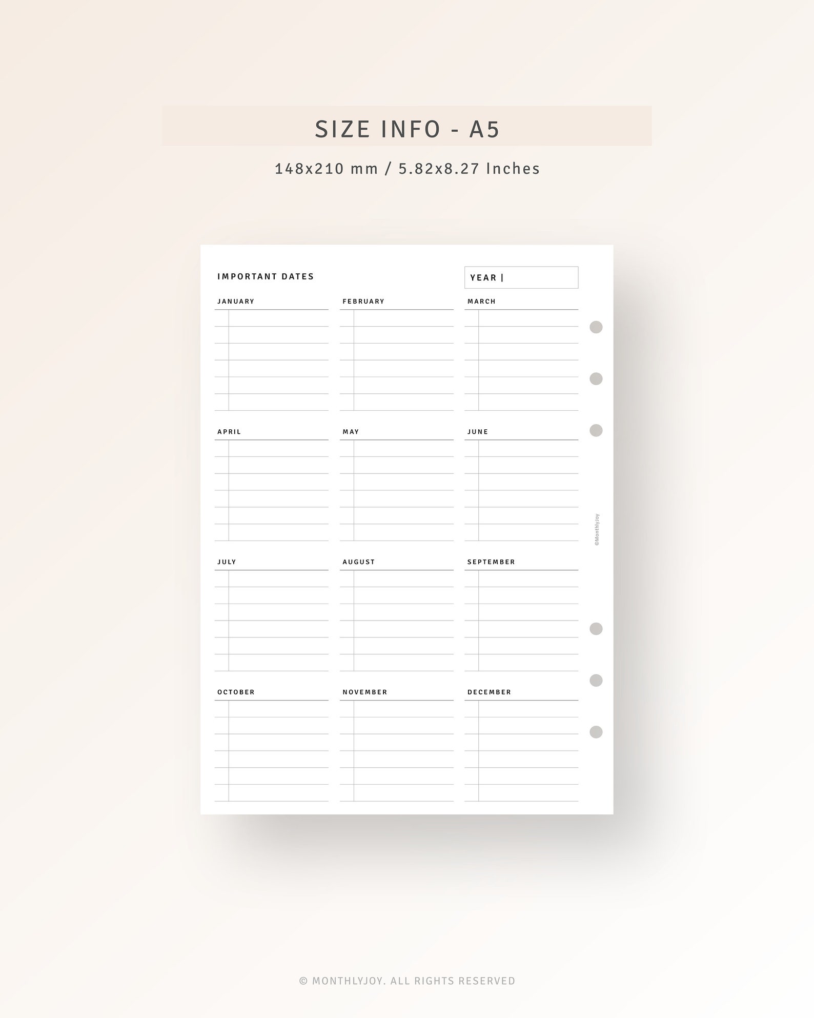 Yearly Important Dates Printable A5 Planner Inserts, Birthday Parties ...