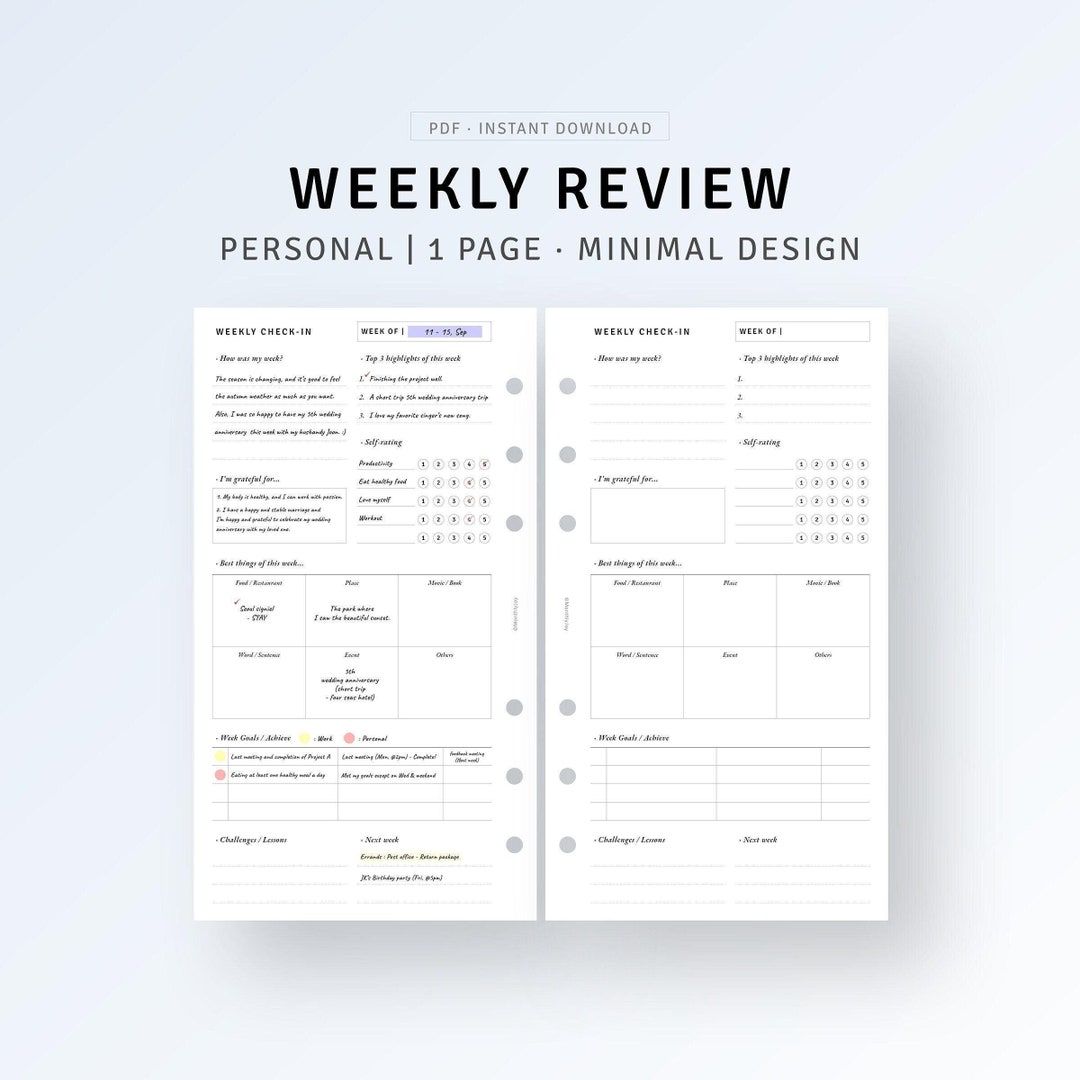 Week in Review Printable Personal Inserts, Weekly Reflection Journal ...