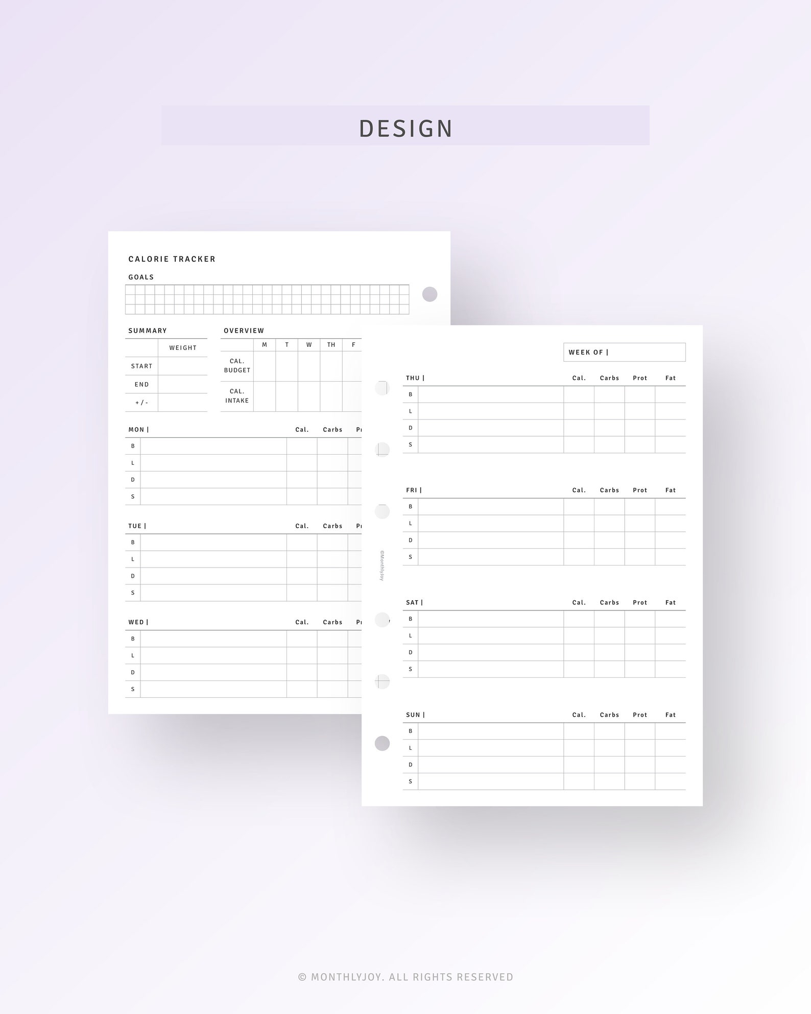 Calorie Tracker A6 Inserts Printable, Food Diary Journal Template ...