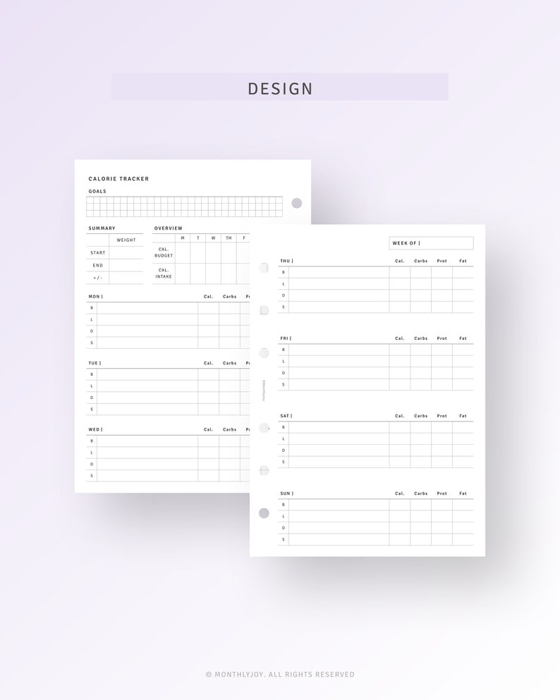 Calorie Tracker A6 Inserts Printable Food Diary Journal - Etsy