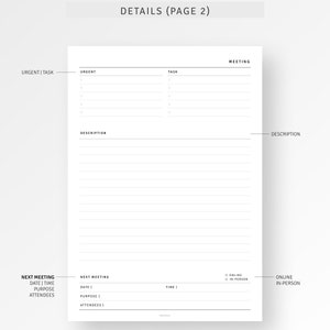 Meeting Notes Printable A4/letter Planner Inserts, Work Project ...