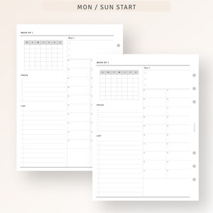 Week on 4 Pages A5 Inserts Printable Weekly Schedule Organizer With ...