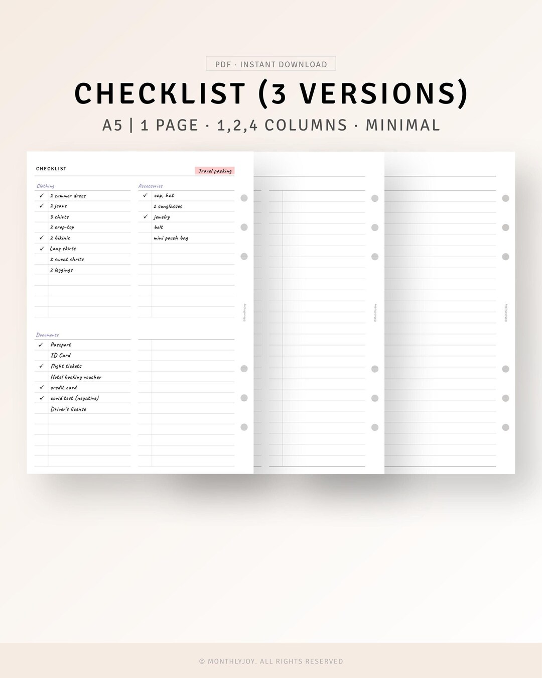 A5 Inserts, Checklist Template Printable Get It Done List Page, Weekly ...