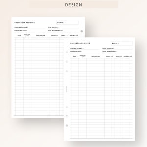 A5 Size, Checkbook Register Printable Template, Finance Planner ...
