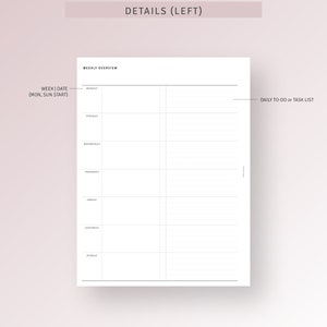Weekly Overview Template HP Classic Inserts Printable Undated Weekly ...