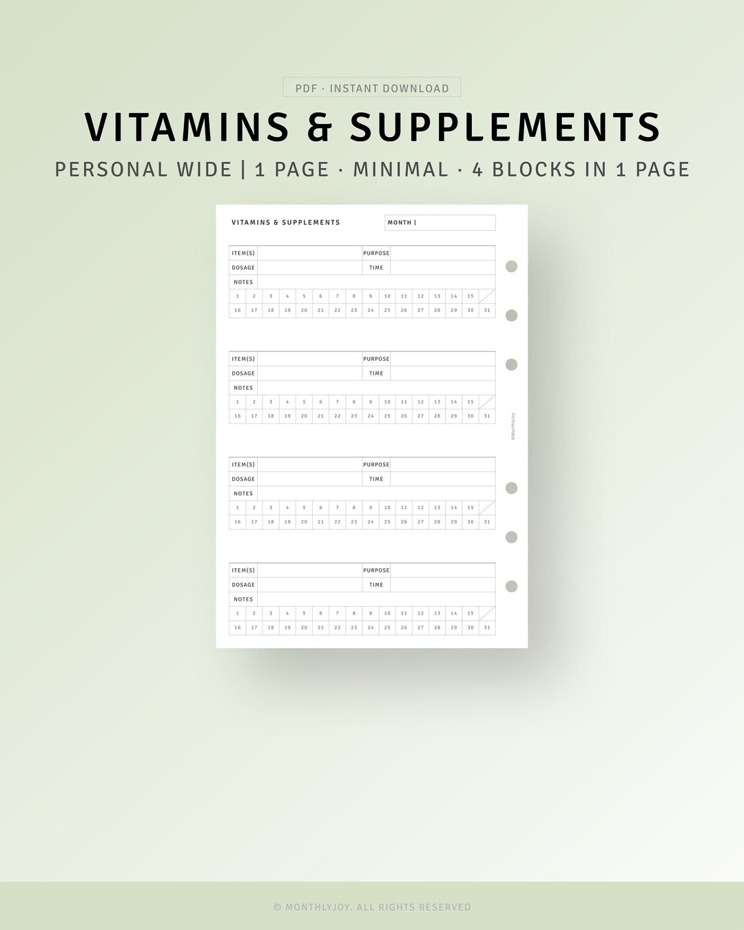 Medication Tracker Printable Personal Wide Inserts Daily Pill - Etsy