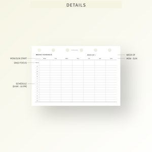 Weekly Schedule Template Pocket Size Inserts Printable Time Blocking ...