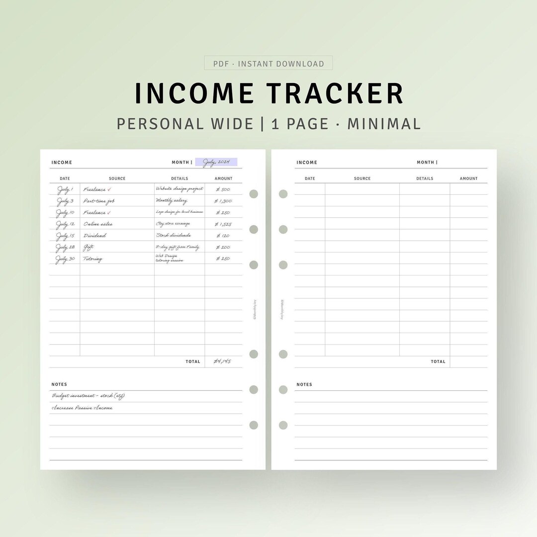 Income Tracker Printable Finance Tracker, Monthly Income Overview ...