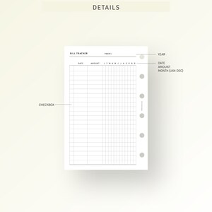 Bill Tracker Pocket Ring Inserts Printable Annual Payment - Etsy