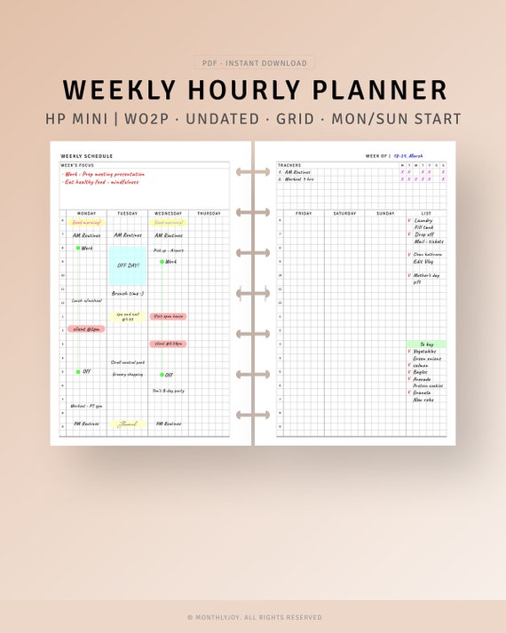 Weekly Schedule Template HP Mini Printable Inserts Undated - Etsy