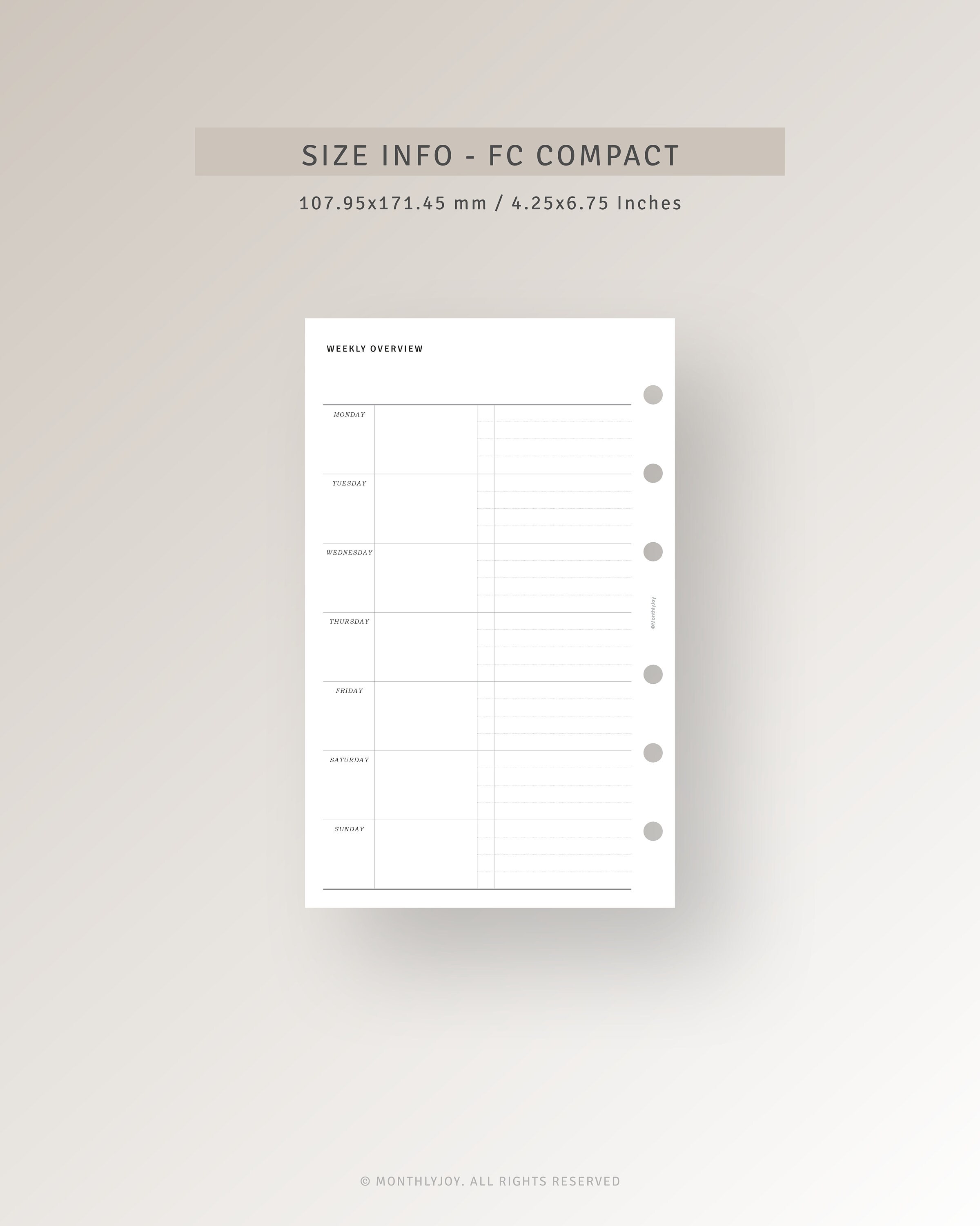 Weekly Overview FC Compact Printable Inserts Minimalist - Etsy