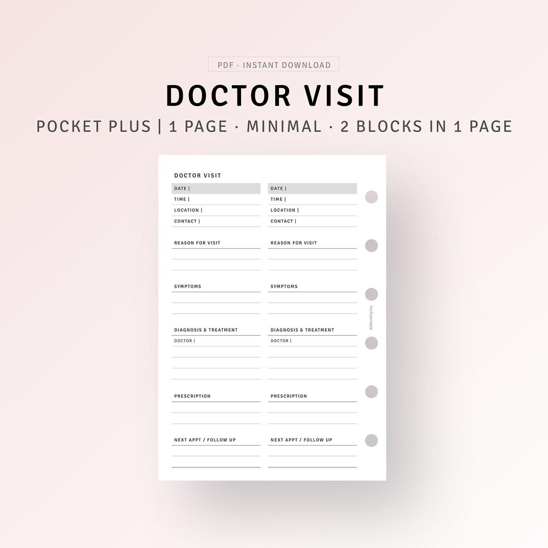 Printable Doctor Visits Log Pocket Plus Inserts, Health Planner, Doctor ...